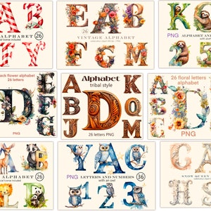 Alphabet Clipart Big Bundle Watercolor, Letters and Numbers Digital ...