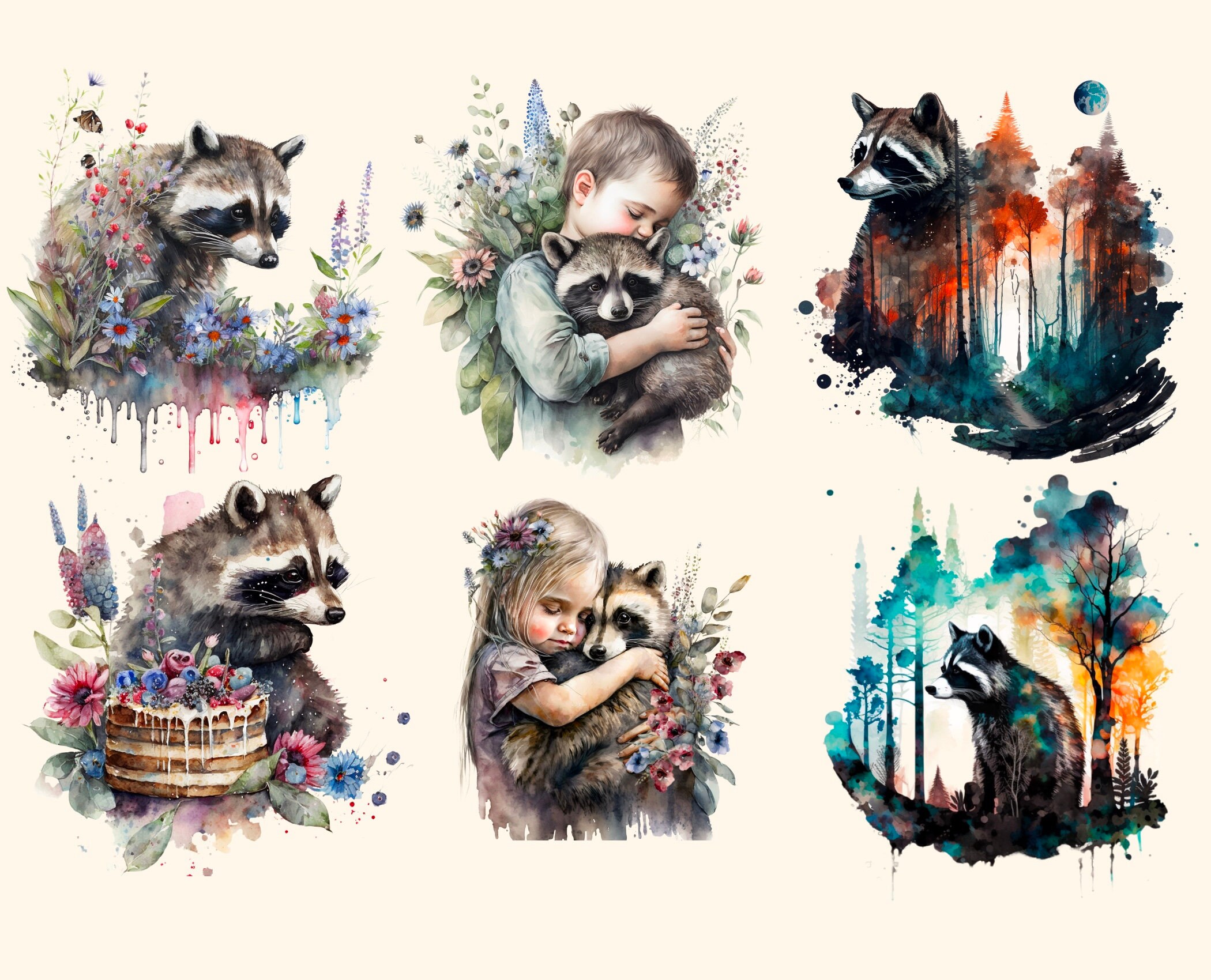 Watercolor Raccoons Clipart Png Cute Raccoon Digital Print - Etsy Australia