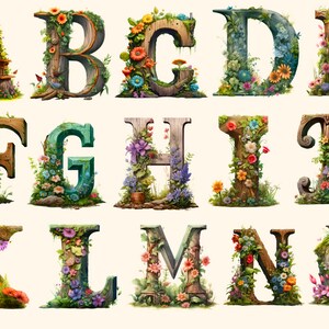 Overgrown Alphabet Watercolor Png, Alphabet With Mushrooms 26 Floral ...