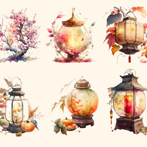 Chinese Lanterns Watercolor Clipart Png, Digital Print, Illustration ...