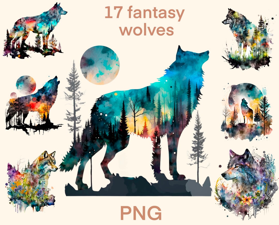 Watercolor Wolves Clipart, Illustration Set, Stickers, Scrapbook, Junk ...
