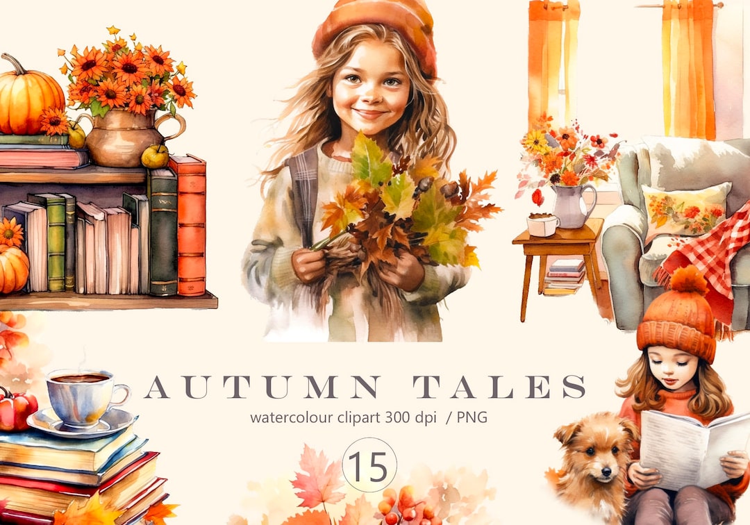 Autumn Tales, Autumn Watercolor Clipart Png, Reading Place, Bookworm ...