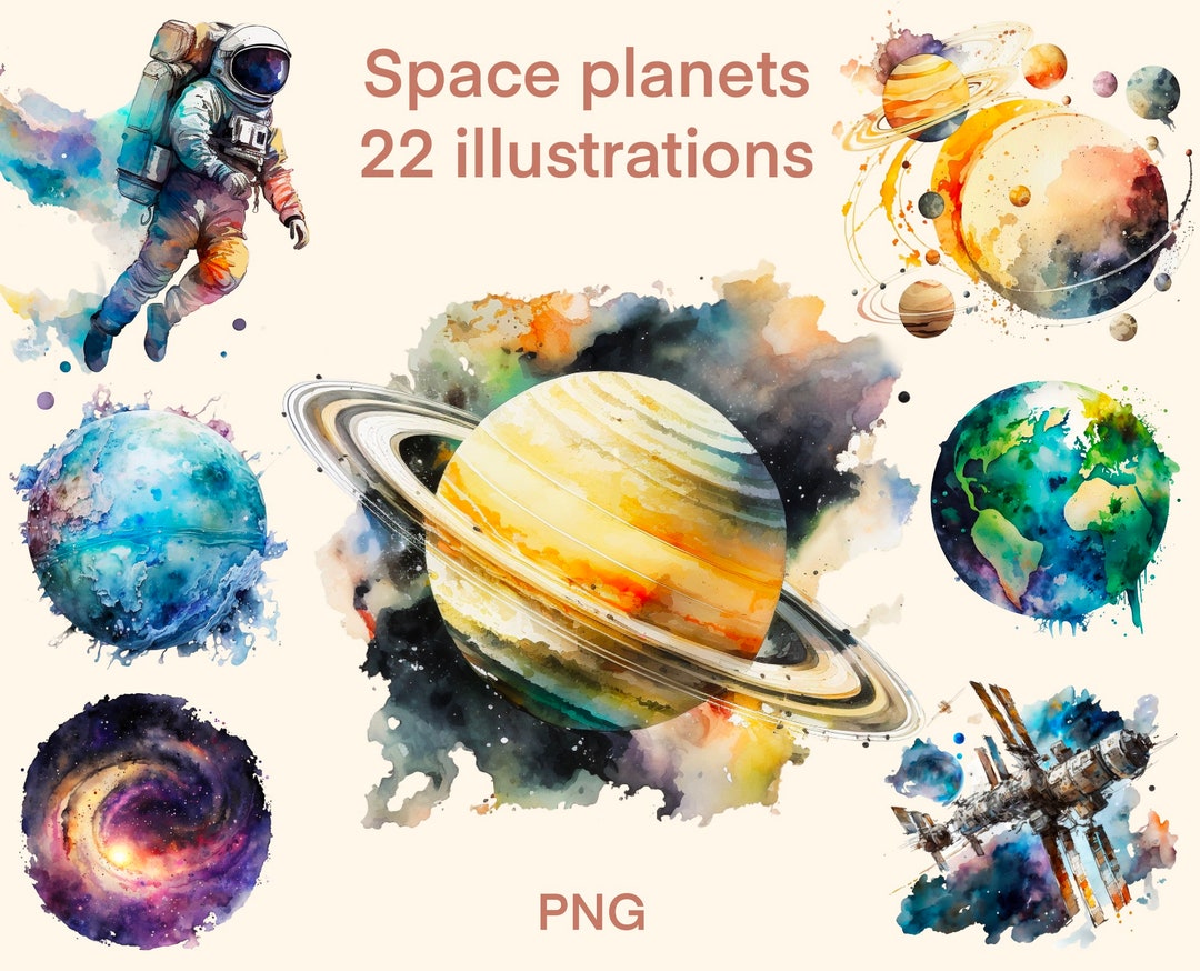 Planets Clipart Watercolor Png, Space Digital, Illustration Set ...