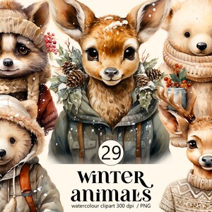 Winter Animals, Christmas Watercolour Clipart, Holiday, Santa, New Year ...