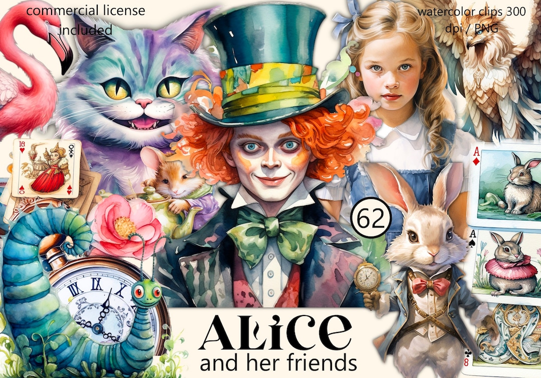 Alice and Her Friends, Alice’s Adventure Clipart Watercolor, Alice ...