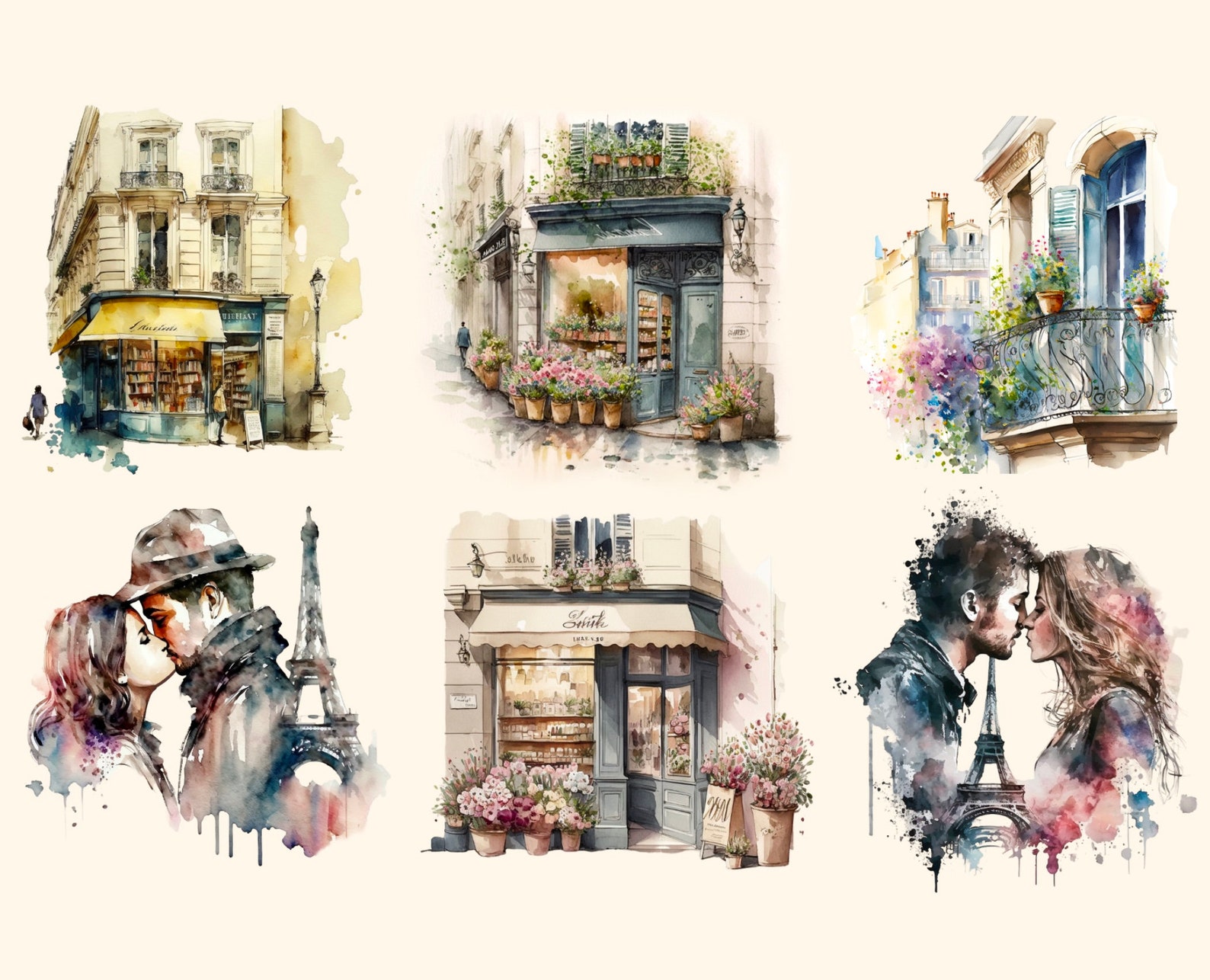 Paris Clipart Watercolor Digital Print Paris Doodles - Etsy