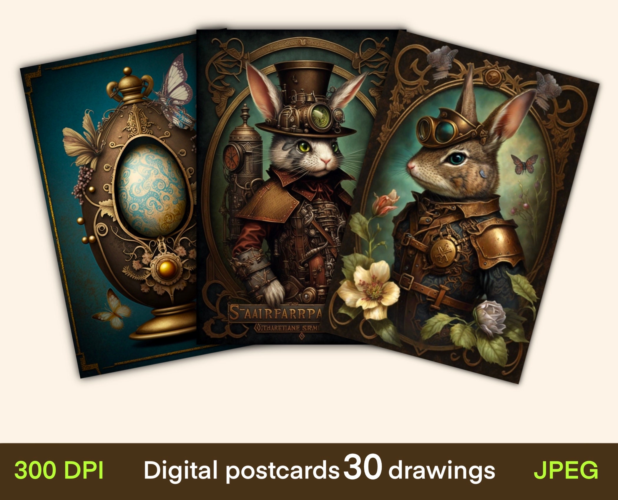Hare Steampunk Digital Cards Journal Cards Vintage Postcards - Etsy