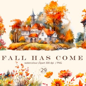 Fall Has Come Autumn Watercolor Clipart Png Autumn Bouquet - Etsy