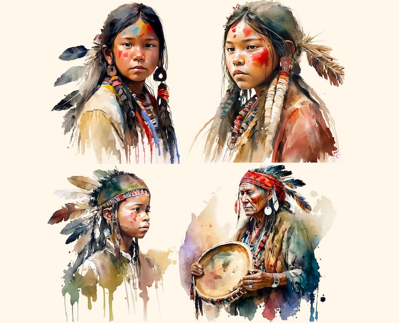 Native Americans Watercolor Clipart Png Cute Shaman Digital - Etsy