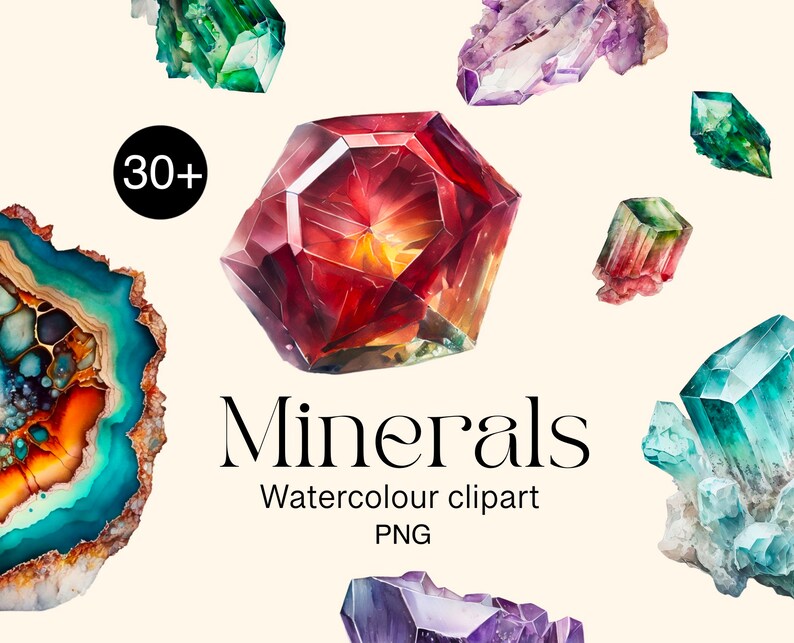 Minerals Clipart Watercolor Png Gems Precious Stones Digital - Etsy