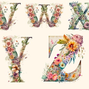 Alphabet Watercolor Png, 26 Floral Letters Clipart, Digital Print ...