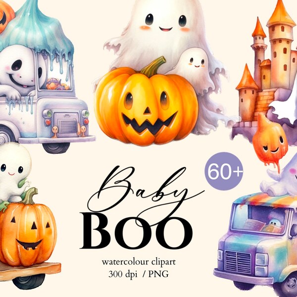 Spooky Ghost Clipart, Glowing Eyes, Pumpkin, Bats, Halloween Art PNG ...
