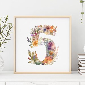 Floral Numbers Watercolor Clipart, Digital Print, Illustration Set ...