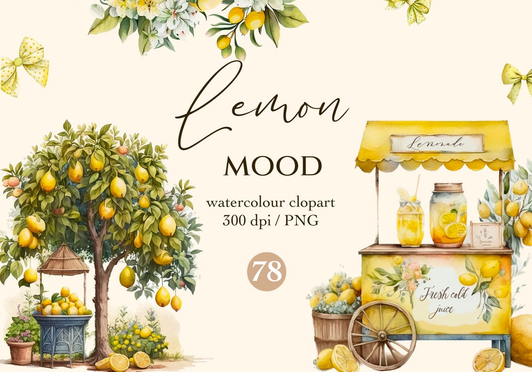 Lemons Watercolor Clipart, Glass of Lemonade Digital Print, Lemon ...