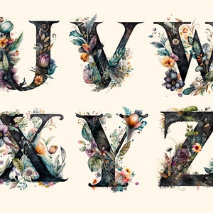Black Flower Alphabet Watercolor Png, 26 Floral Letters Clipart ...