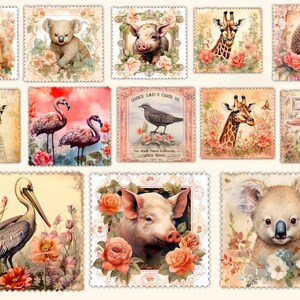 Stamps With Animals Watercolor Clipart, Vintage, Watercolor Stamps ...