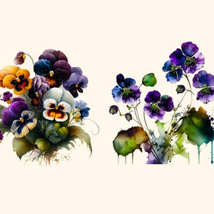 Pansies and Violet Clipart Watercolor Png, Flowers Digital Print ...