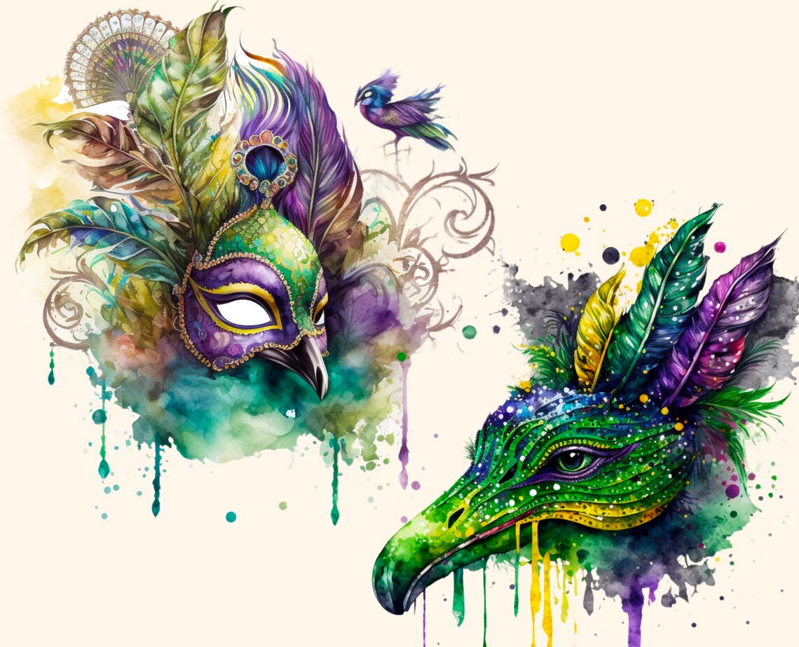 Watercolor Mardi Gras Clipart Louisiana Digital Print - Etsy