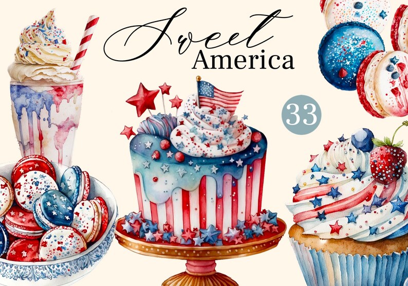 America Independence Day Tuesday 4th July Watercolor Clipart - Etsy