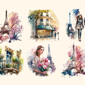 Paris Clipart Watercolor, Digital Print, Paris Doodles, Illustration ...
