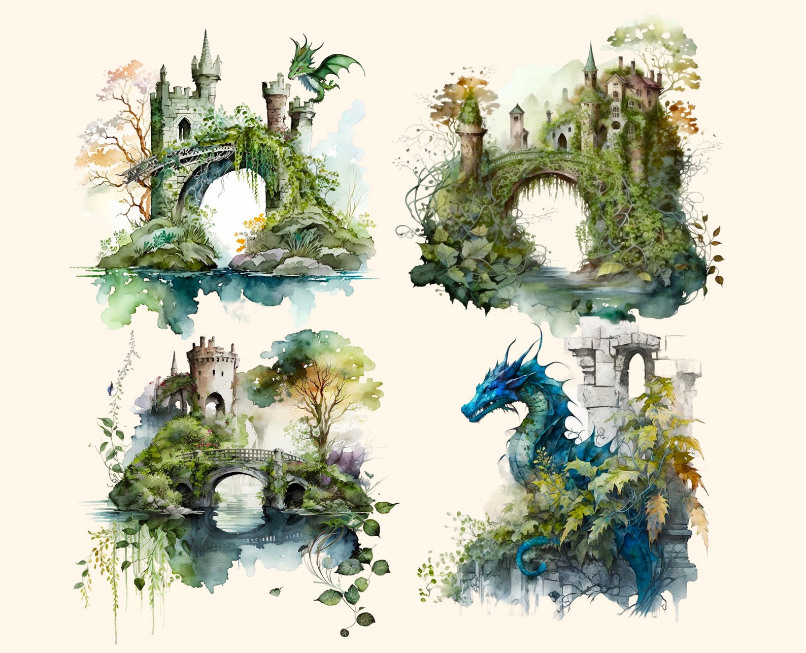 Fairy Castles Clipart Watercolor Princess Castle Digital - Etsy