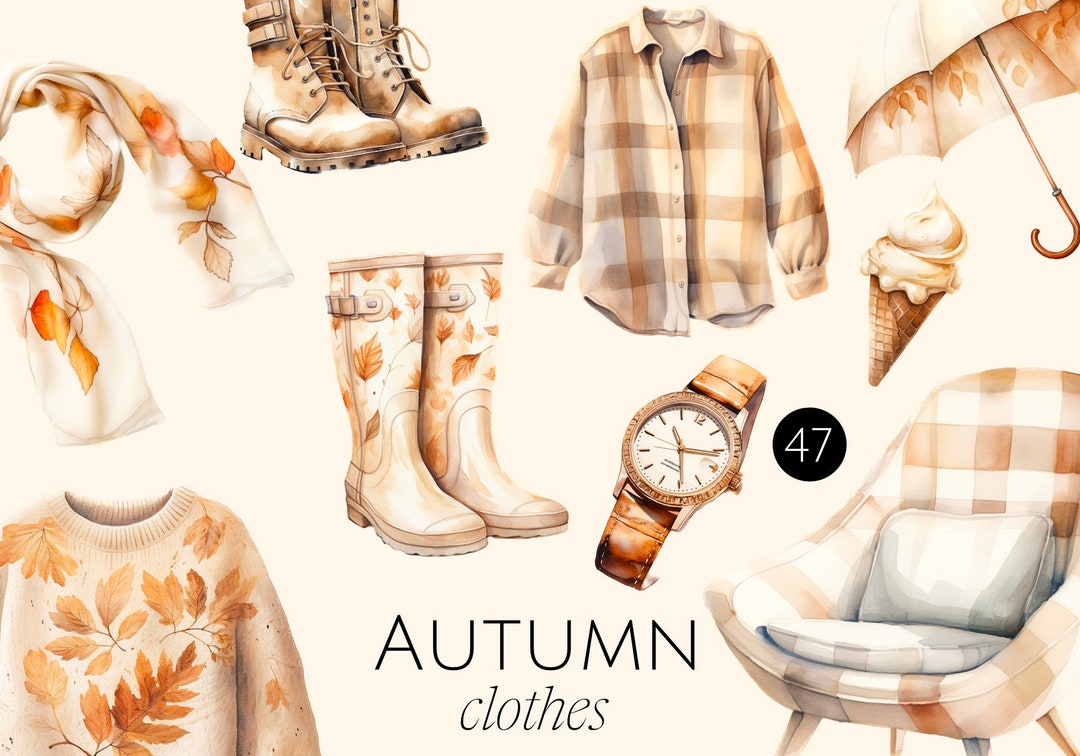 Autumn Clothes Watercolor Clipart Png, Autumn Boots, Umbrella, Rubber ...