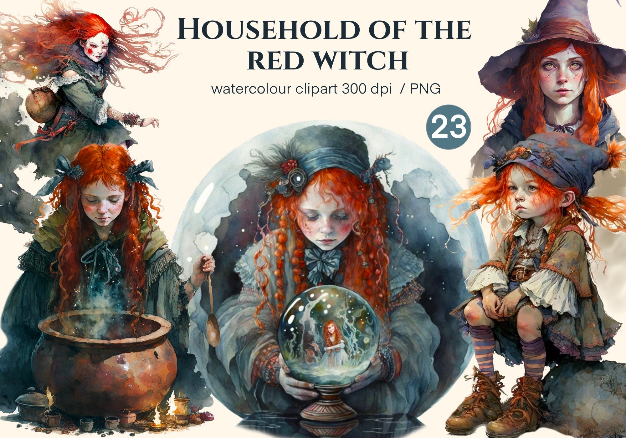 Household of the Red Witch Clipart Png Watercolor Occultism - Etsy