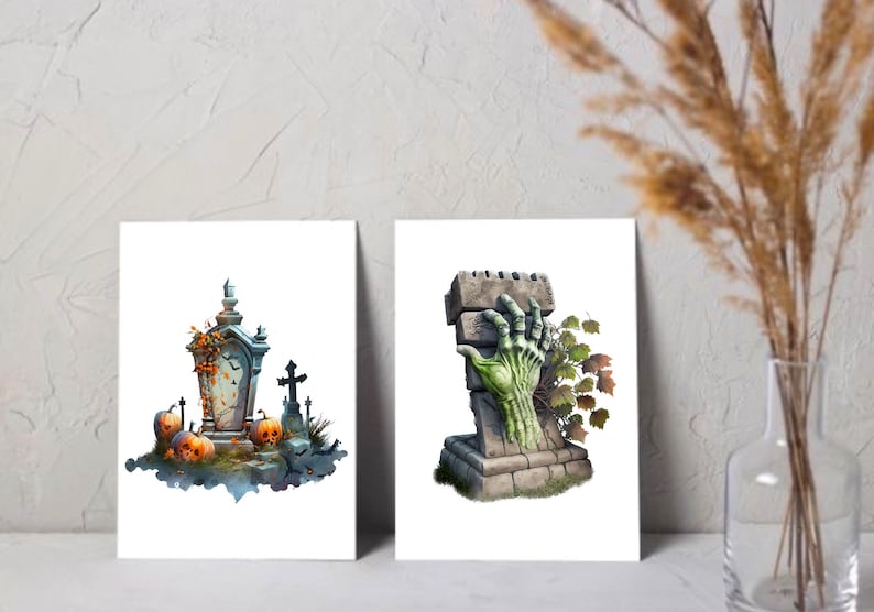 Halloween Clipart Watercolor Png Zombies Vampires Pumpkins - Etsy