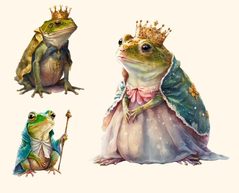 Fairytale Frogs Clipart Watercolour Victorian Frog Digital - Etsy