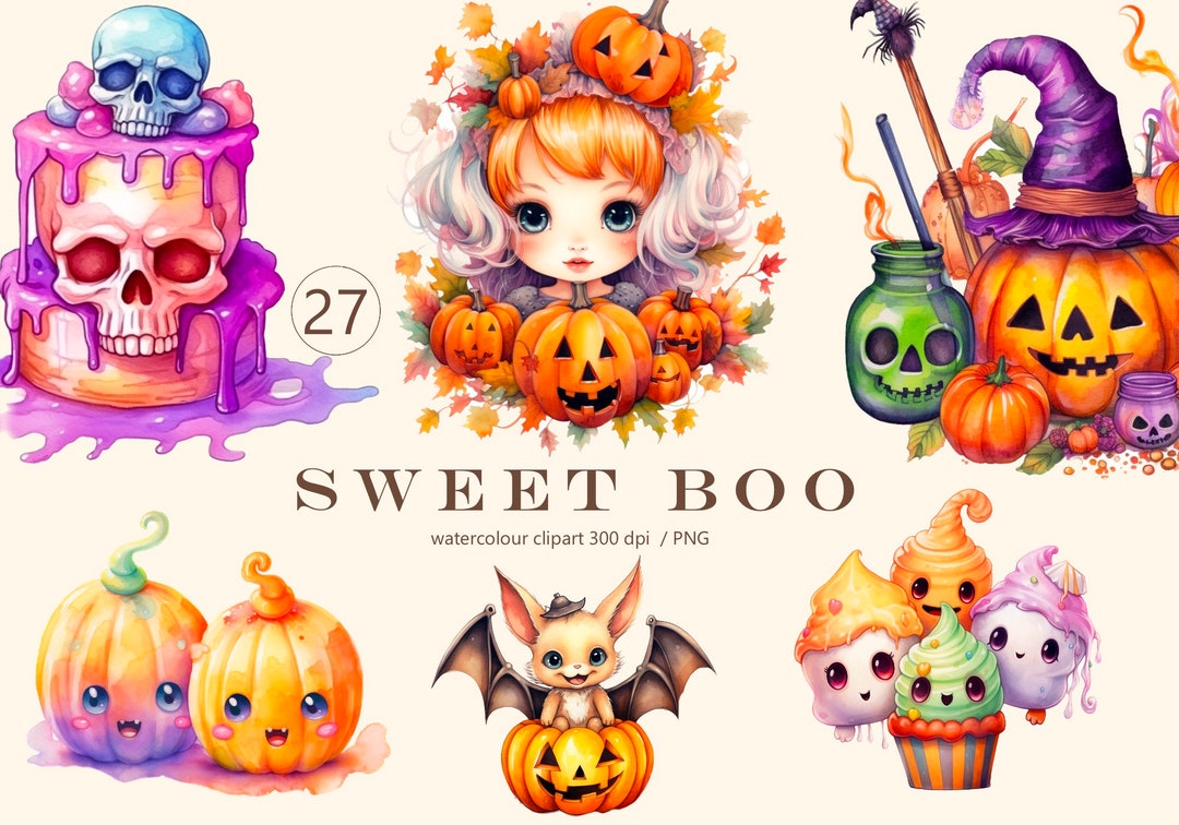 Halloween Day Clipart Watercolor Png, Zombies, Vampires, Pumpkins ...
