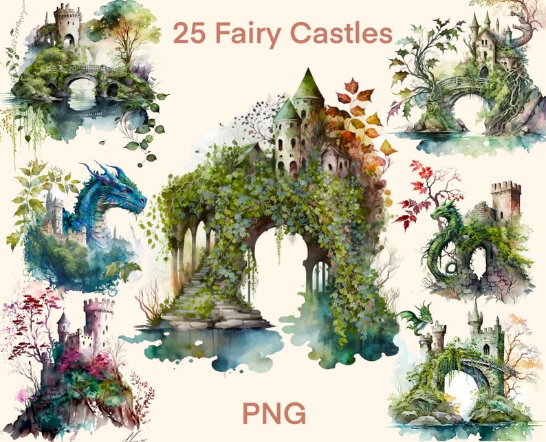 Fairy Castles Clipart Watercolor Princess Castle Digital - Etsy