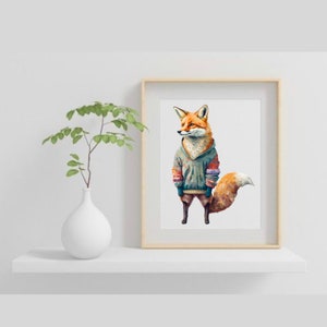 Fox in a Sweater, Fairytale Foxes Clipart Watercolour, Fox Man Digital ...