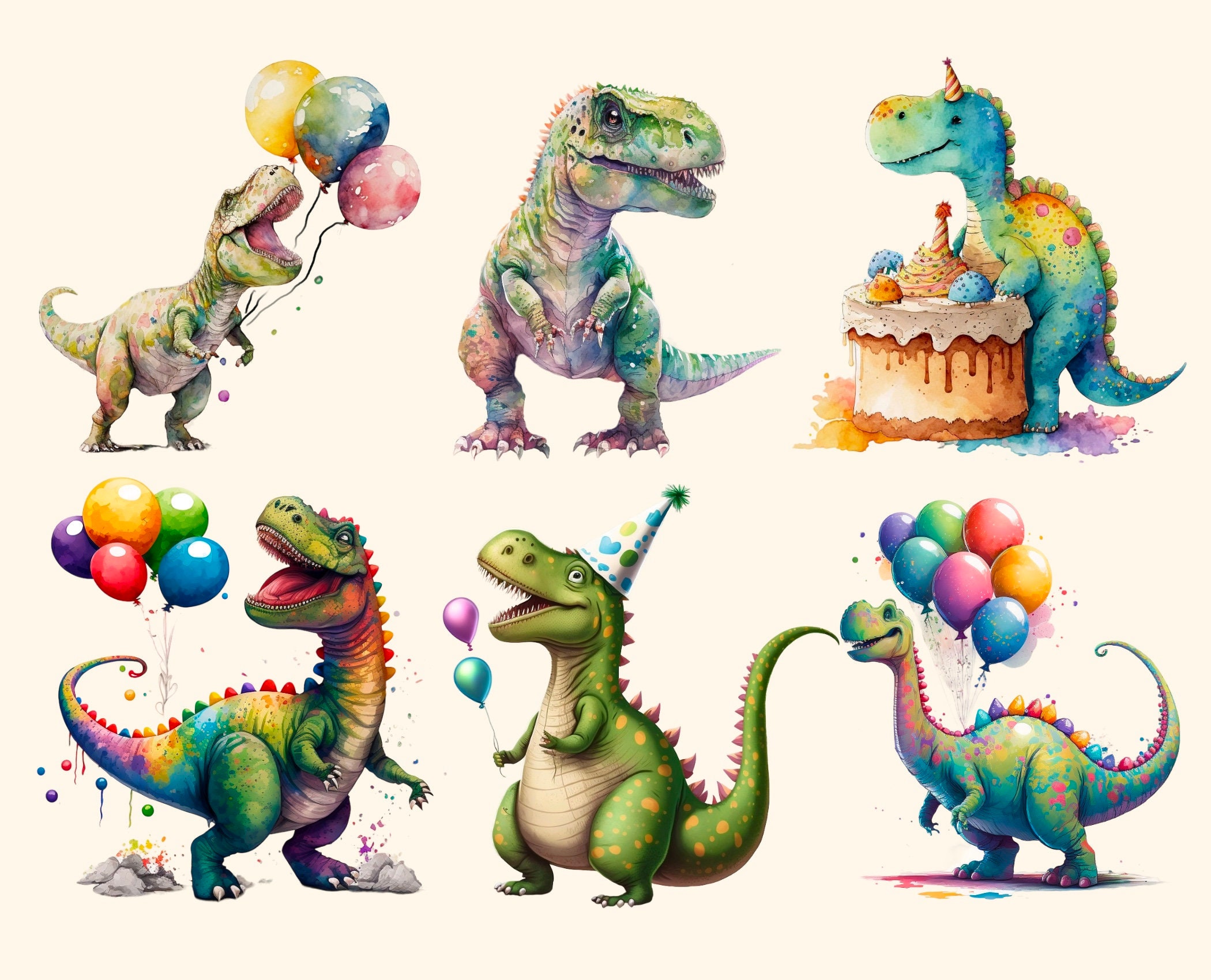 Birthday With Dinosaurs Clipart Watercolor Png Baby Dino - Etsy