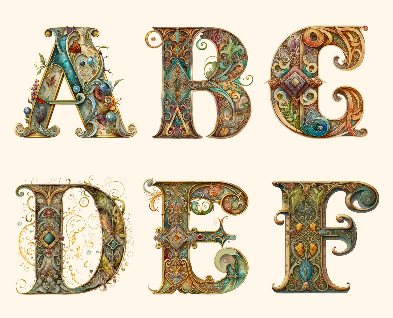 Celtic Alphabet Watercolor Png 26 Floral Letters Clipart - Etsy