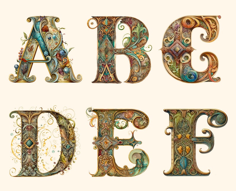 Celtic Alphabet Watercolor Png 26 Floral Letters Clipart - Etsy