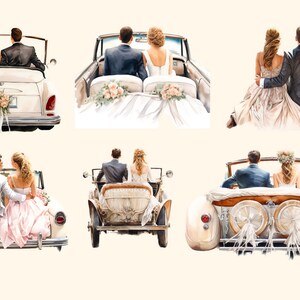 Wedding Car Clipart Watercolor, Honeymoon Digital Print, Bride and ...