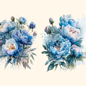 Blue Peonies Clipart Watercolor Png, Cute Floral Digital Print ...