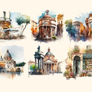 Rome Watercolor Clipart, Italy Digital Print, Coliseum Illustration Set ...
