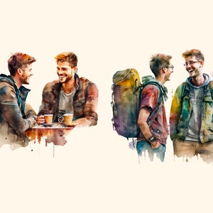 Guys, Best Friends Watercolor Clipart Png, Cute Friends Digital Print ...