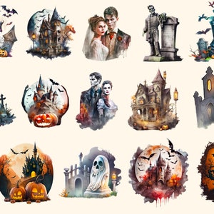 Halloween Clipart Watercolor Png, Zombies, Vampires, Pumpkins ...