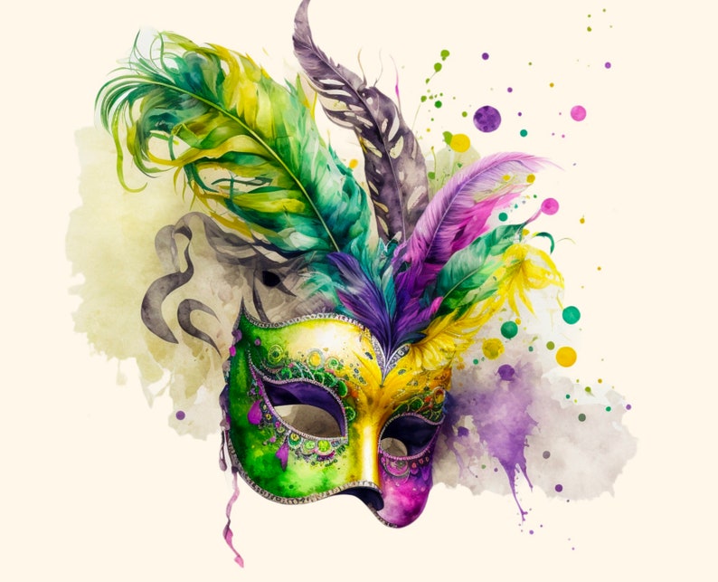 Watercolor Mardi Gras Clipart Louisiana Digital Print - Etsy