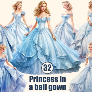 Princess in a Blue Ball Gown, Victorian Girl Watercolor Clipart, New ...