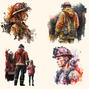 Firefighters Clipart Watercolor, Illustration Set, Stickers, Scrapbook ...