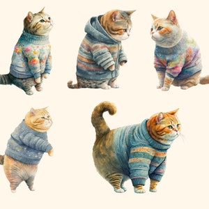 Cute Cat in Clothes, Stylish Cat Clipart Watercolour, Digital Print ...