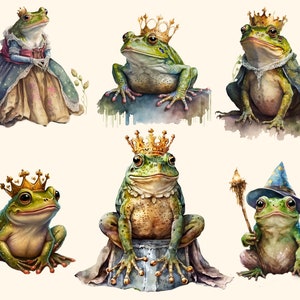 Fairytale Frogs Clipart Watercolour, Victorian Frog Digital Print, King ...