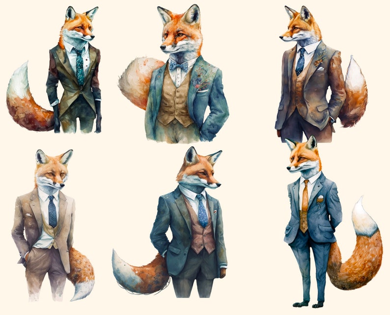Fairytale Foxes Clipart Watercolour Fox Man Digital Print - Etsy