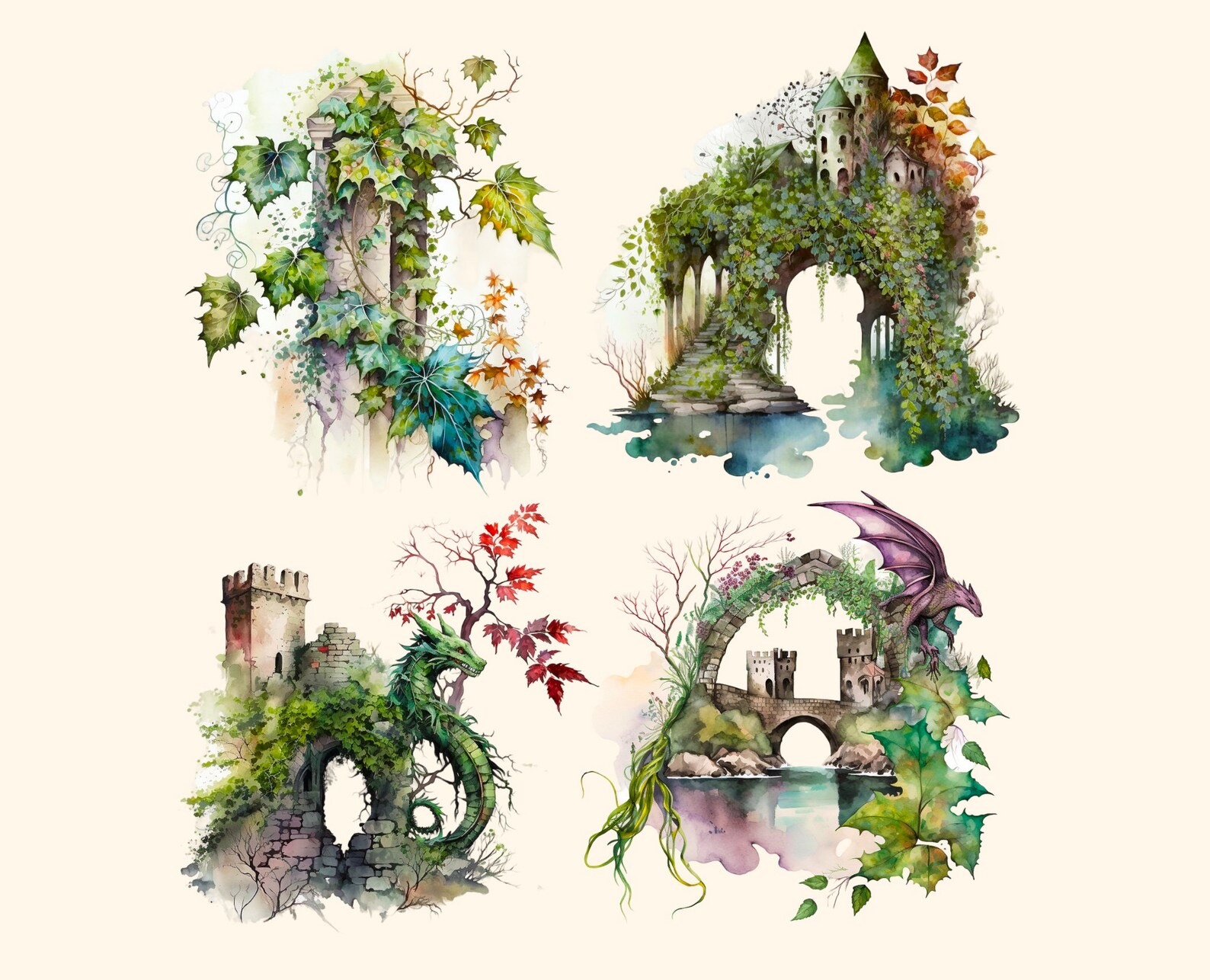 Fairy Castles Clipart Watercolor Princess Castle Digital - Etsy