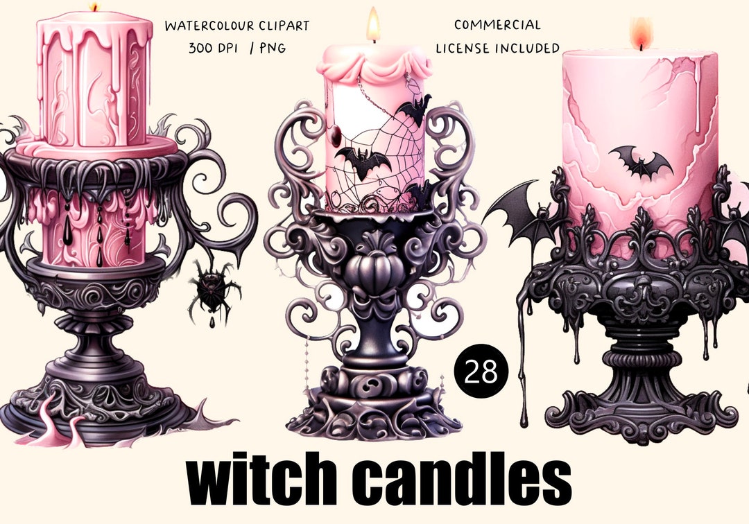 Witch Candles, Halloween Clipart Watercolor, Candlestick Zombie Valley ...