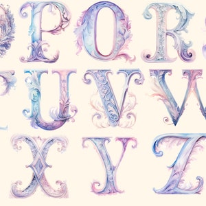 Winter Alphabet Victorian Style Watercolor Png, Baby Shower, 26 Floral ...