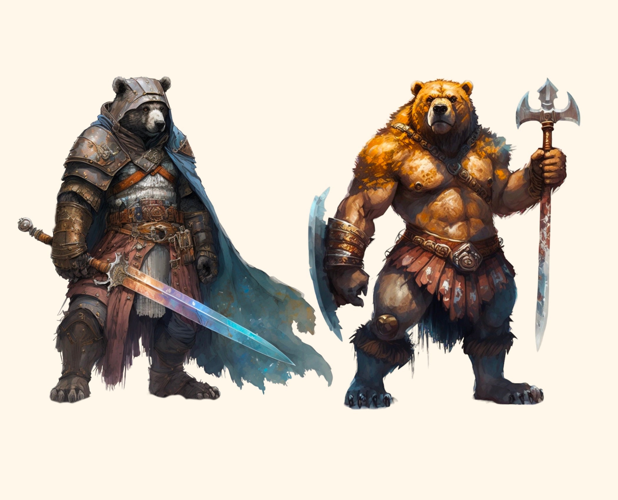 Warriors Bears Clipart Watercolour Victorian Bear Digital - Etsy